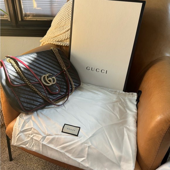 Gucci | Bags | Gucci Marmont Flap Bag Diagonal Quilted Leather Large ...